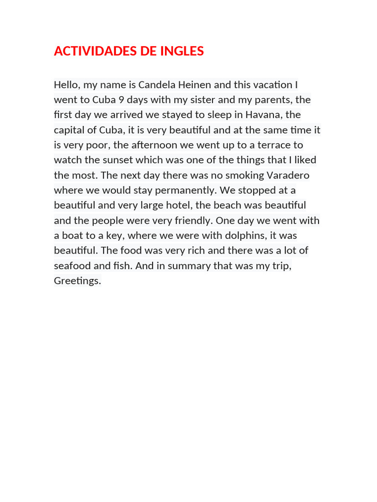 Actividades de Ingles 1 | PDF