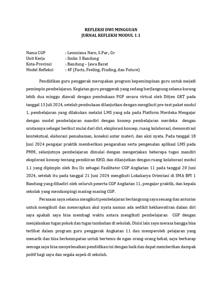 Leonsiana Naro - Jurnal - Refleksi Dwi Mingguan Modul 1.1 | PDF