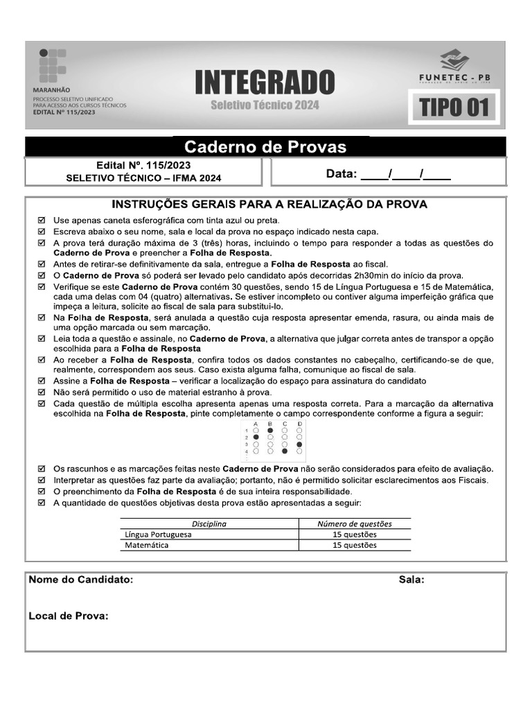 prova ifma 2024 | PDF