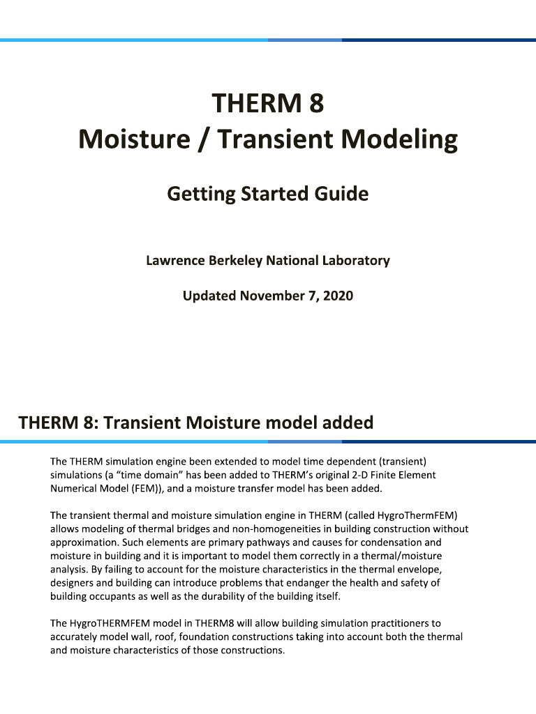 THERM 8 Moisture and Transient Modeling Quick Start Guide | PDF