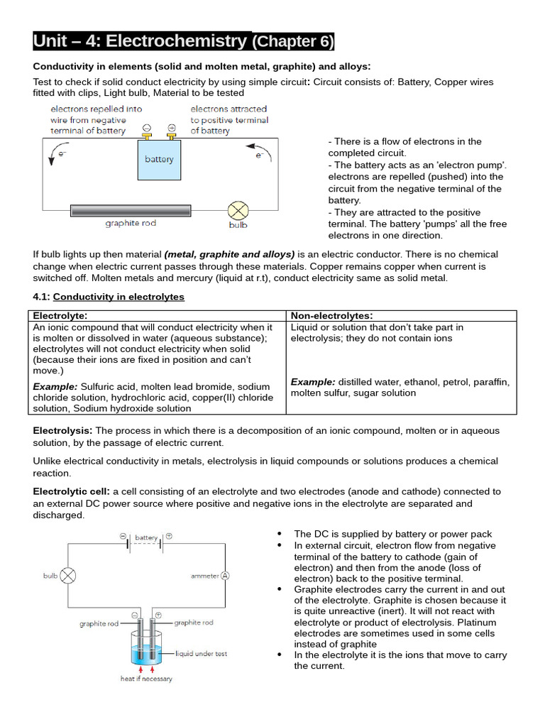 Chemistry-Unit 4 - Electrochemistry - (CH 6) | PDF