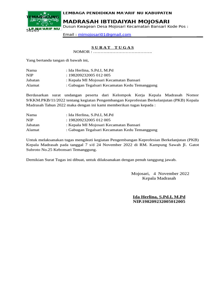 Contoh Surat TUgas | PDF