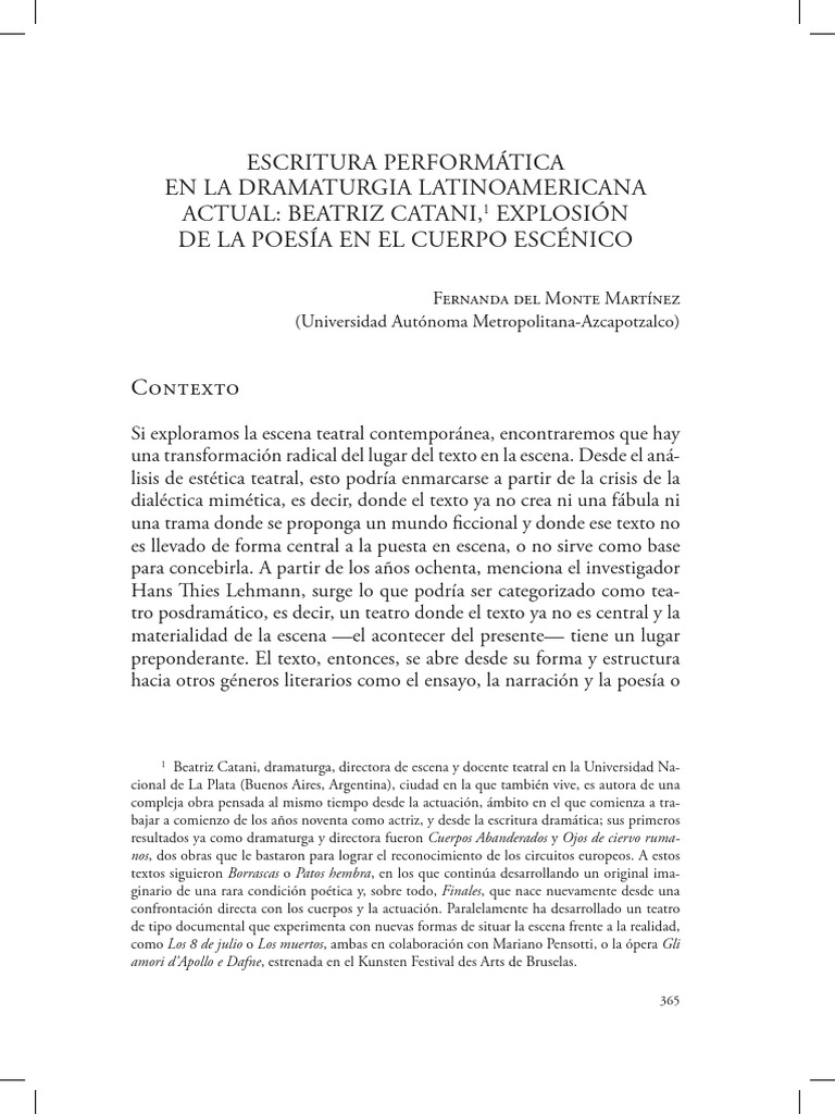 Escritura Performatica en La Dramaturgia | PDF