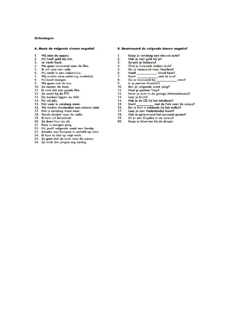 Ontkenning Oefeningen 3 | PDF