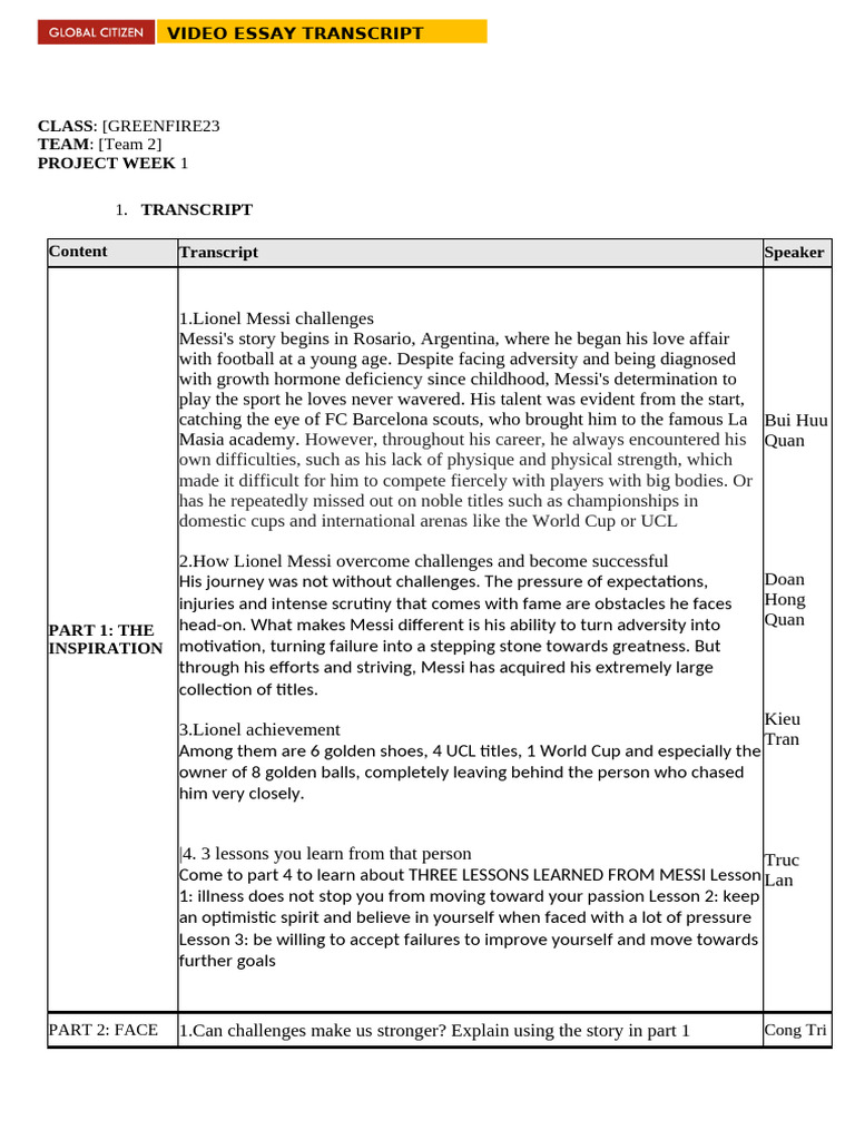 (Class) - (Team) Transcript | PDF