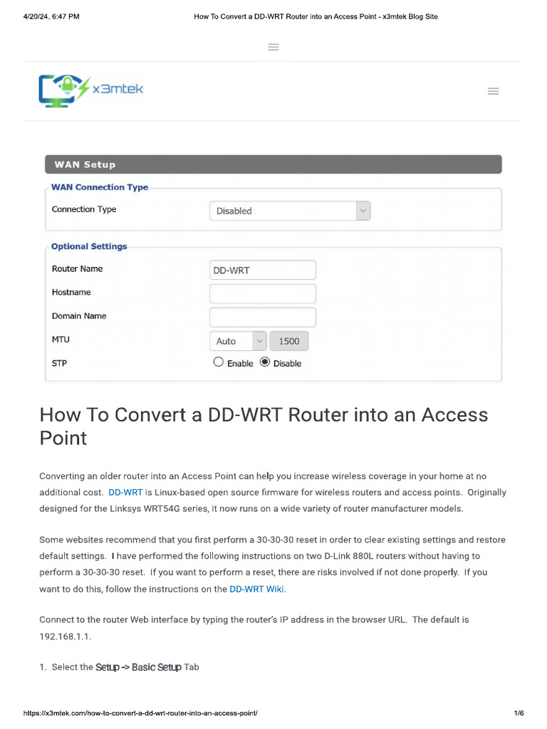 How To Convert A DD-WRT Router Into An Access Point | PDF