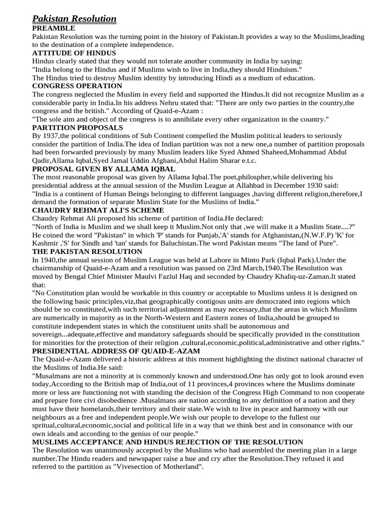 3-Pakistan Resolution | PDF