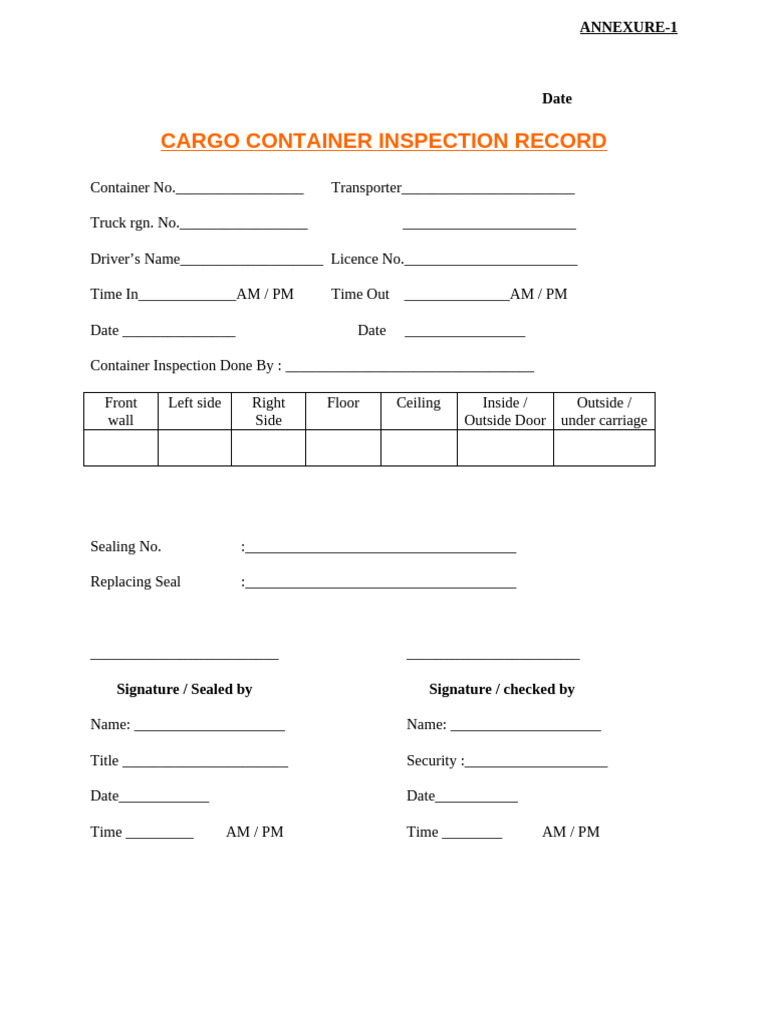 Container 7 Check Point Checking Formate | PDF