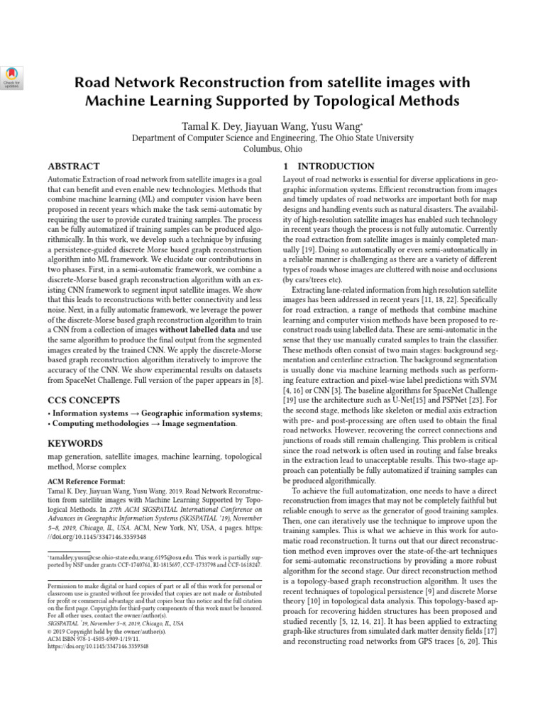 Road Network Reconstruction From Satellite Images With Machine Learning - Dey Et Al | PDF