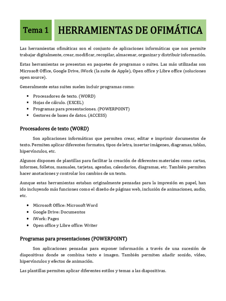 Tema No. 1 - Herramientas de Ofimáticas | PDF