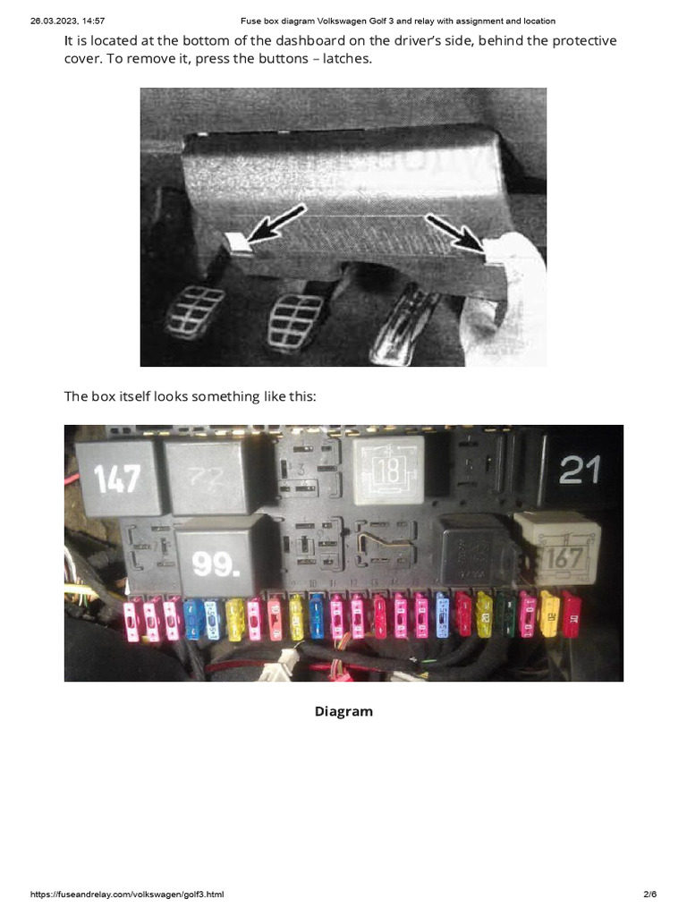 Fuse Box Diagram Volkswagen Golf 3 and Relay With Assignment and ...