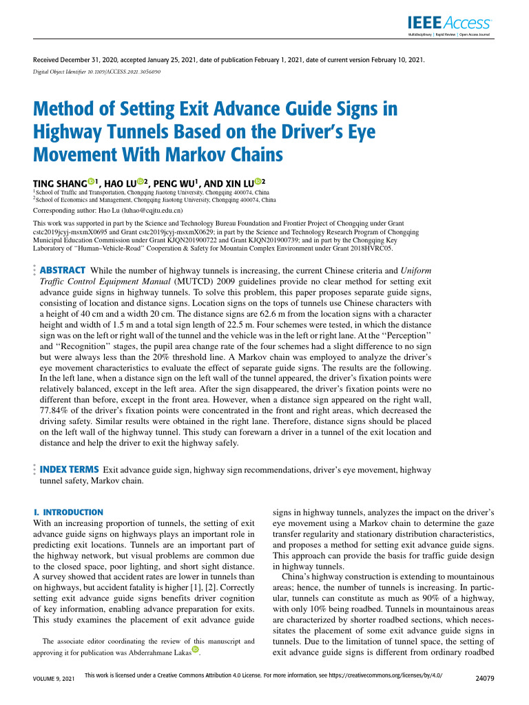 Method of Setting Exit Advance Guide Signs in Highway Tunnels Based On ...