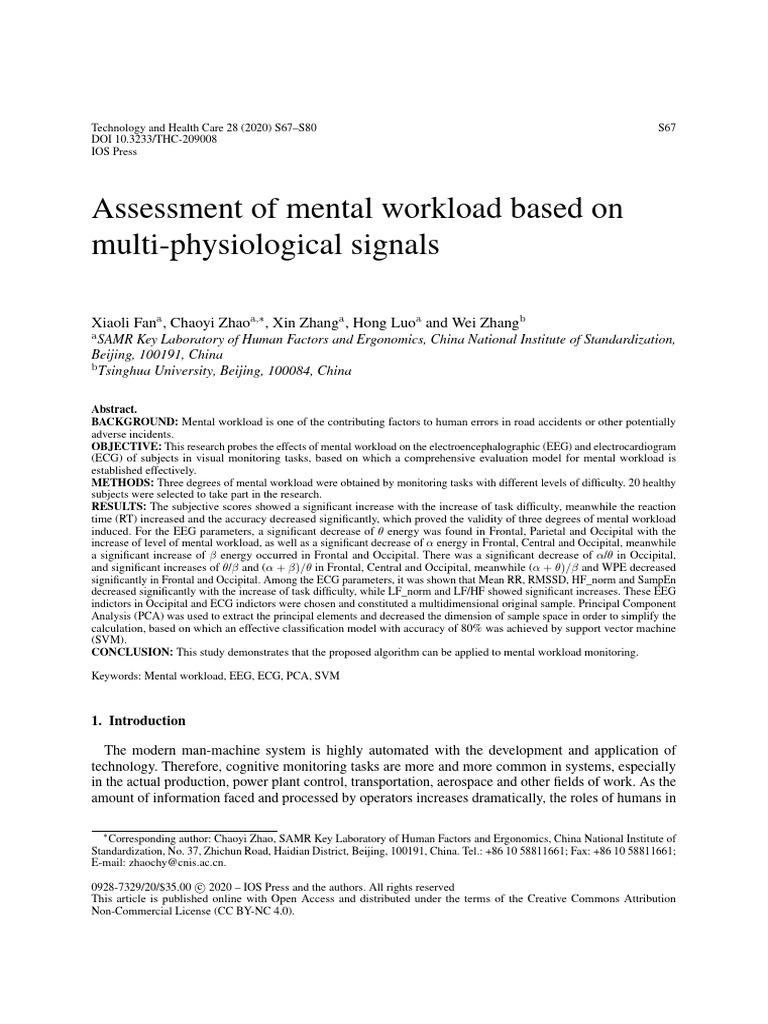 Assessment of Mental Workload Based On Multi-Physiological Signals ...
