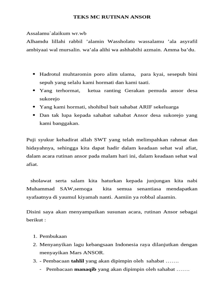 TEKS MC RUTINAN ANSOR | PDF