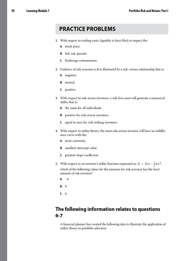 CFA1_PM_2024_M1_Curriculum practice questions | PDF