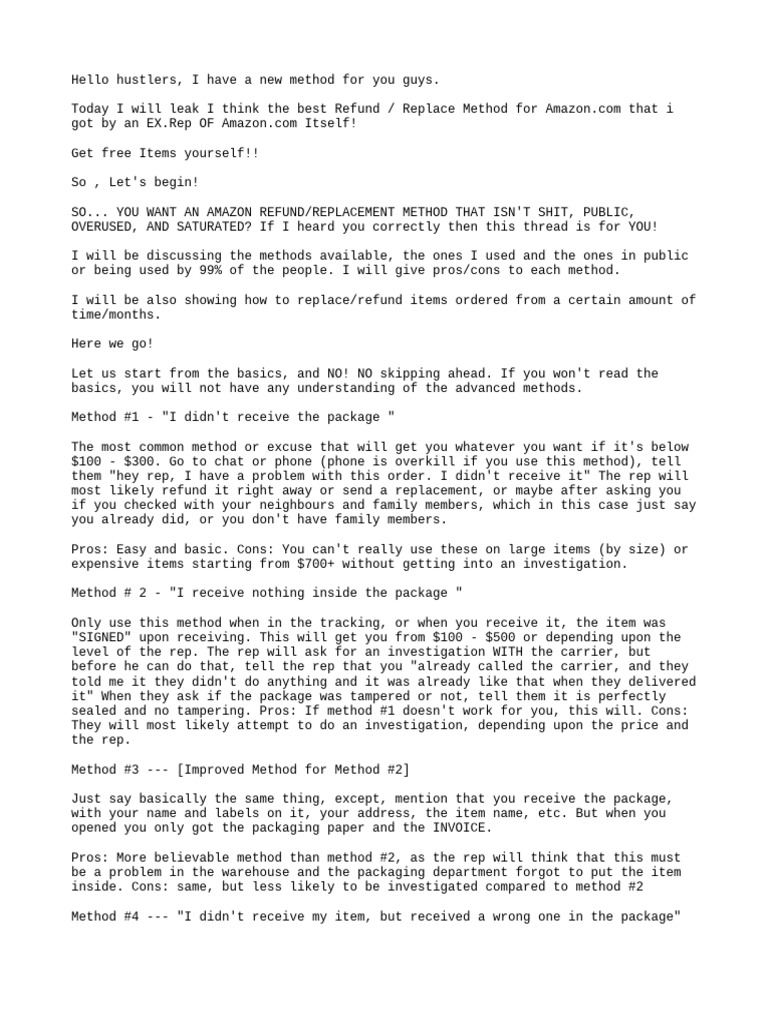 Free Amazon Refund Method Pdf