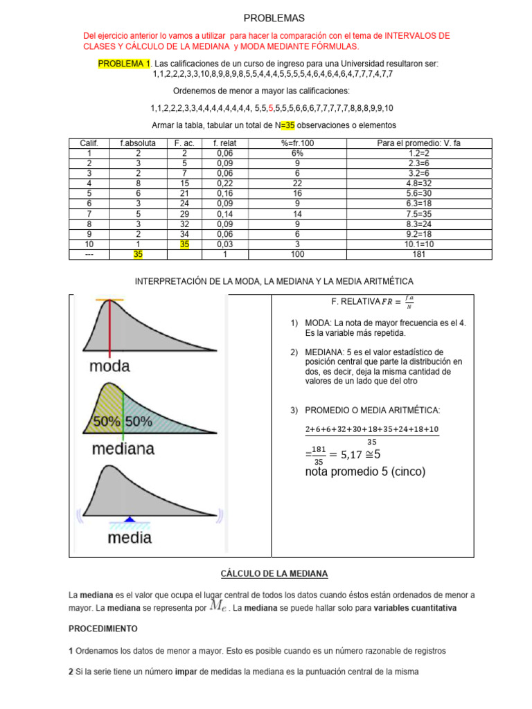Ejercicios Resueltos. Intervalos de Clase. Fórmulas | PDF