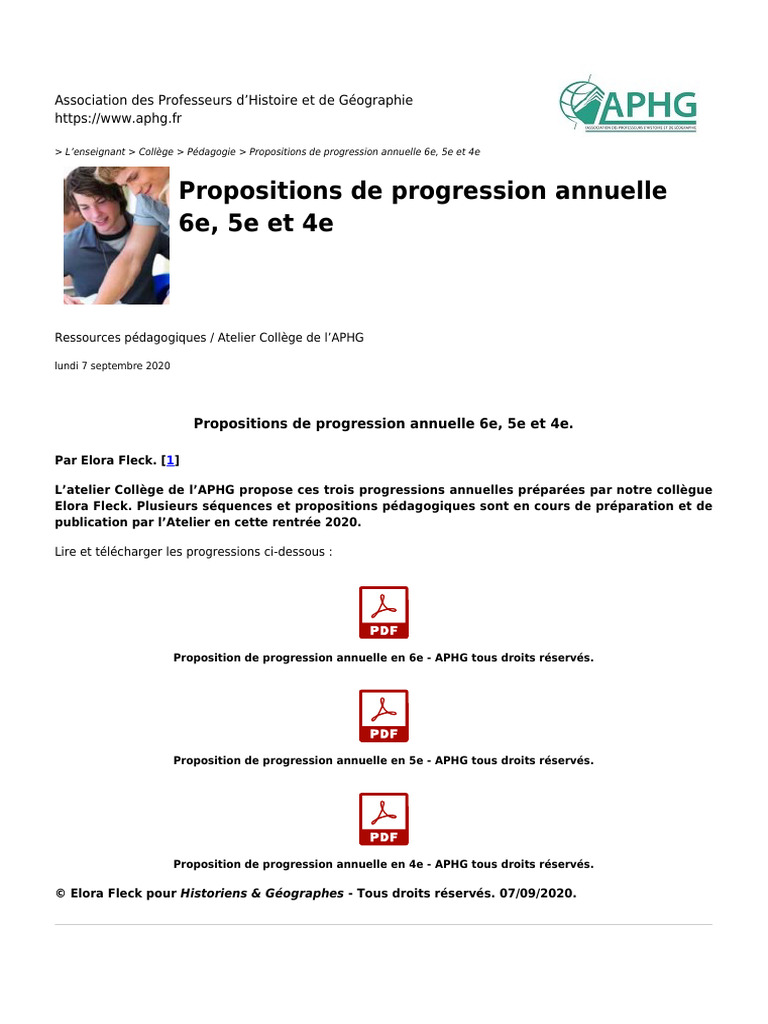 Propositions de Progression Annuelle 6e 5e Et 4e | PDF