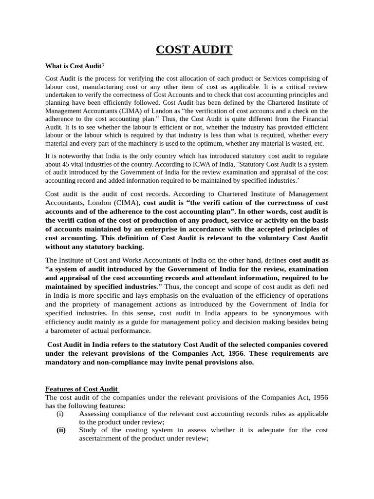 Notes On COST AUDIT | PDF