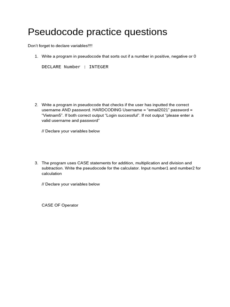CHÍNH CAO C - Pseudocode and Selection Practice Questions | PDF