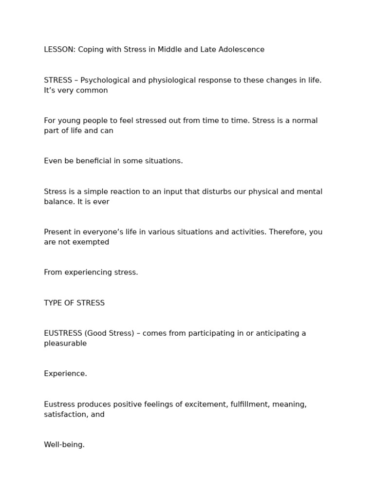 Personal Development Lesson 4 | PDF | Stress (Biology) | Self-Improvement