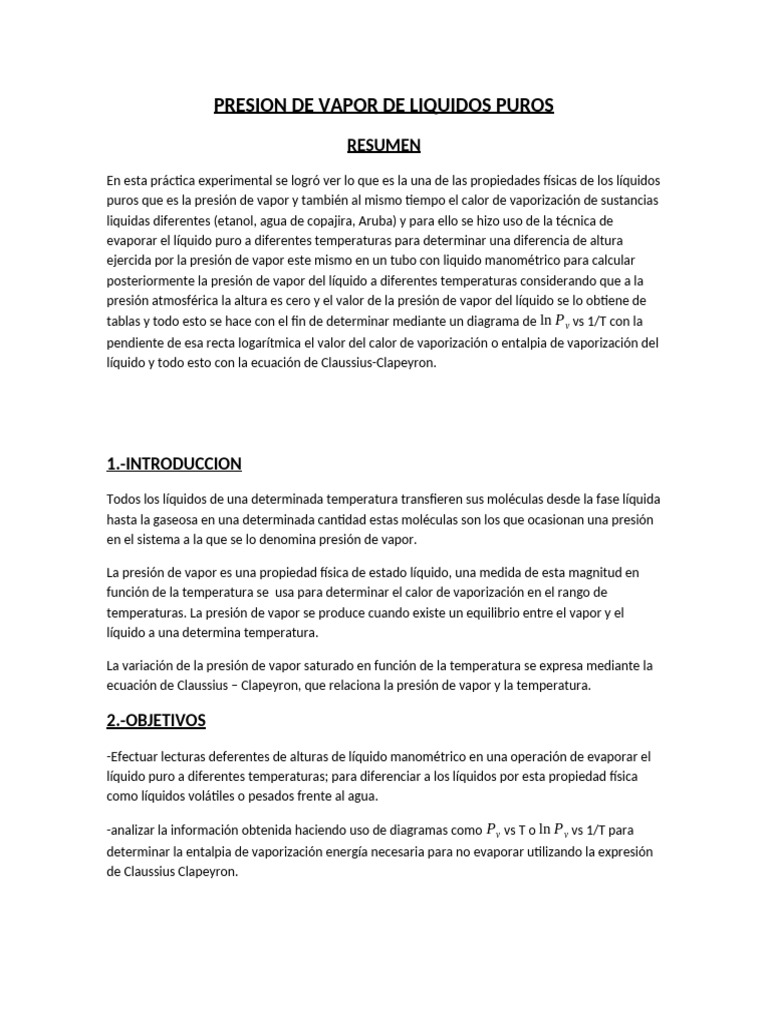 Presion de Vapor de Liquidos | PDF