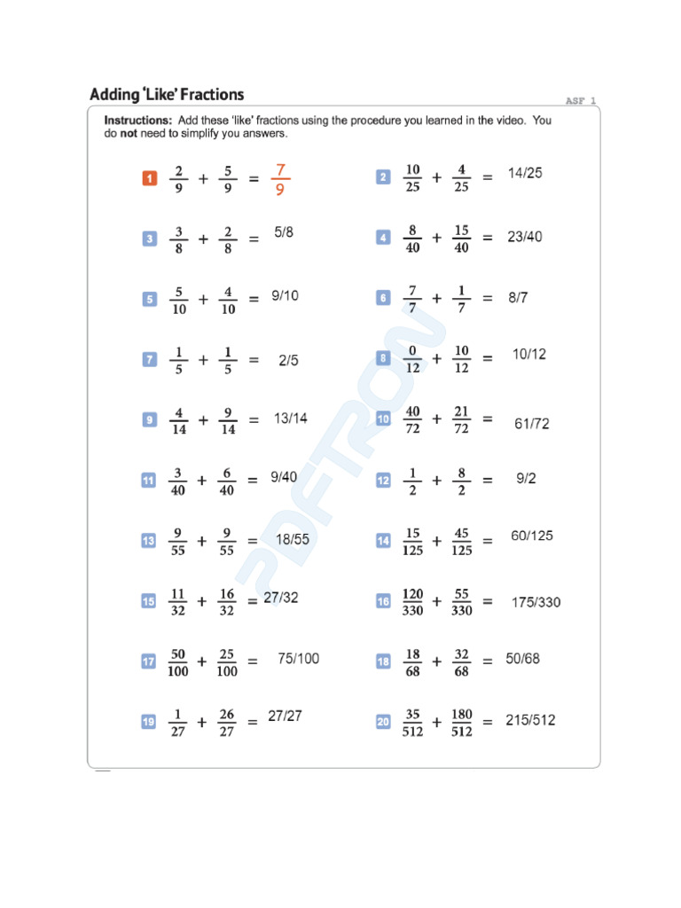 Fractions Assignment | PDF