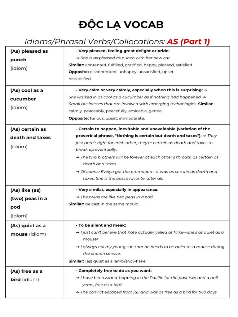(ĐLV) Idioms - Phrasal Verbs - Collocations That Contain - AS - (Part 1 ...