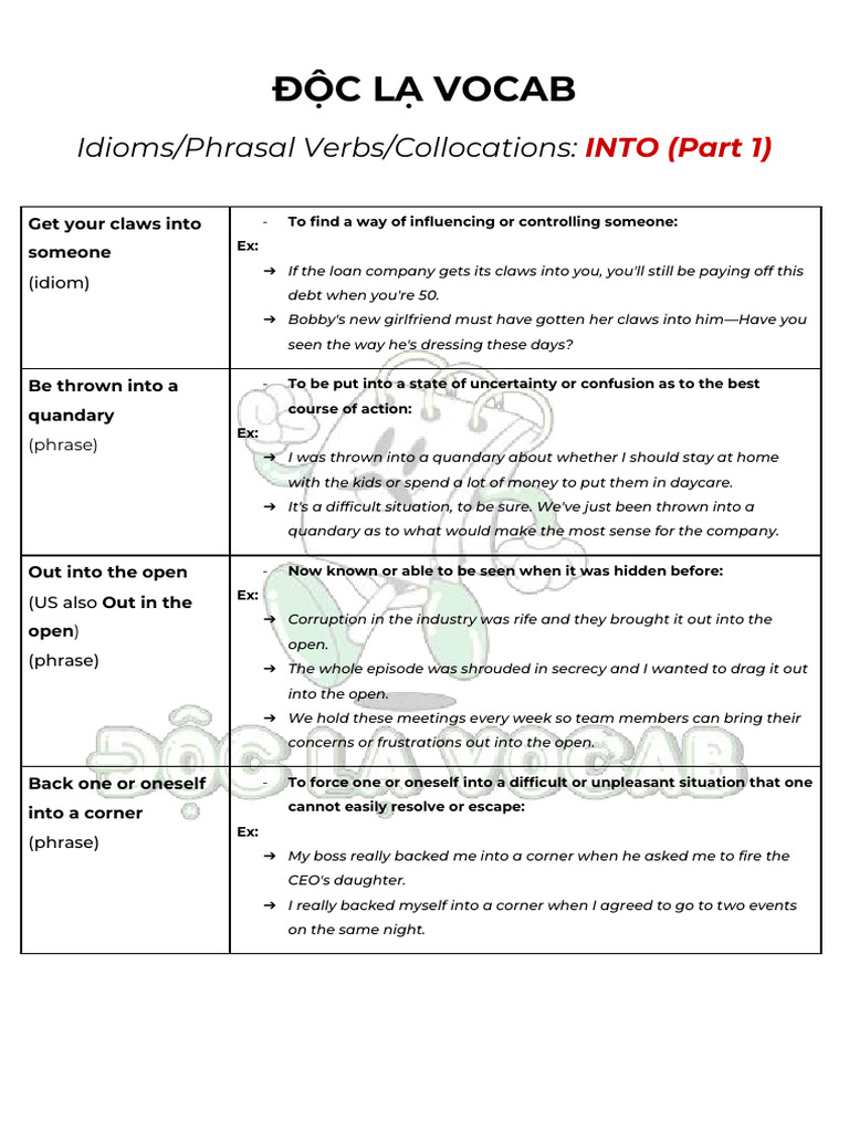 (ĐLV) 50 Idioms - Phrasal Verbs - Collocations That Contain - INTO ...