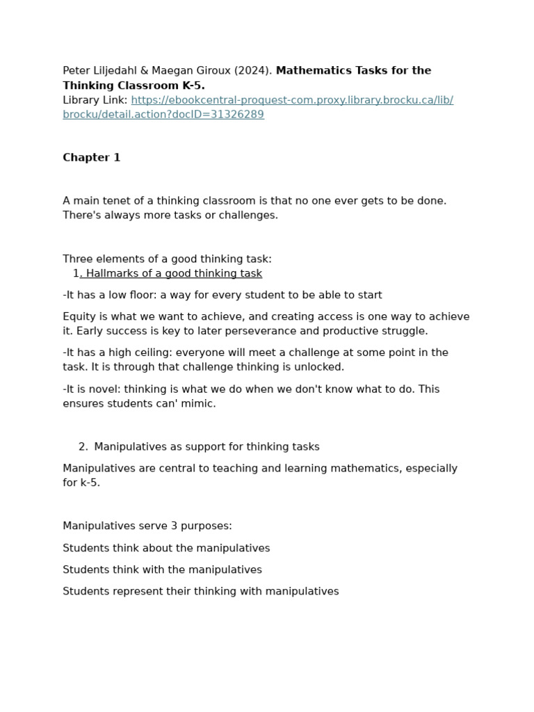 K-5 Mathematics Tasks for Thinking Classrooms | PDF | Visualization ...