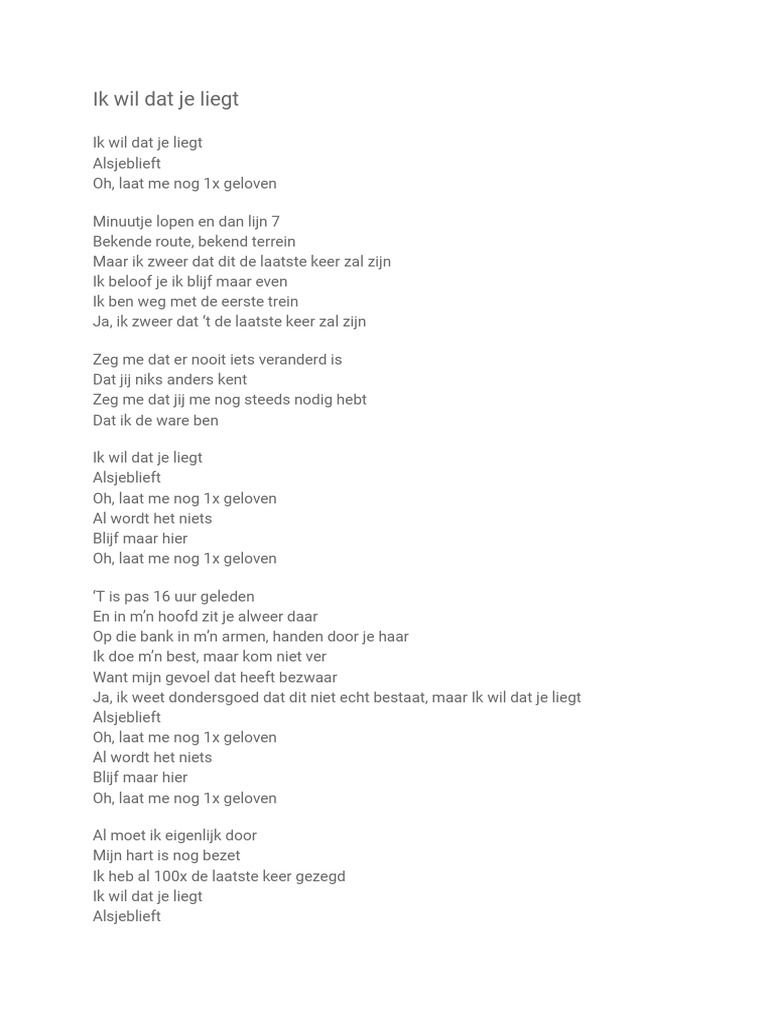 Ik Wil Dat Je Liegt Lyrics | PDF