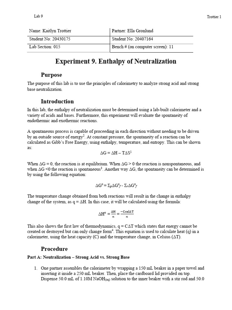 Enthalpy of Neutralization | PDF | Gibbs Free Energy | Chemical Equilibrium