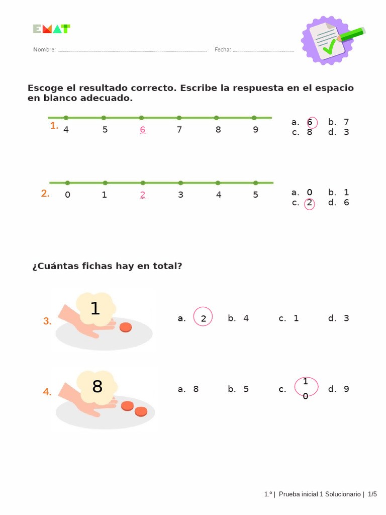 Prueba Inicial ESP EMAT1 SOL | PDF