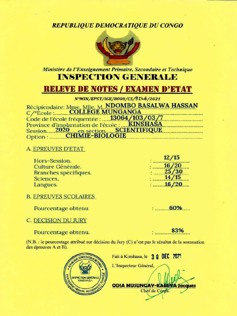 Relevée de Notes Bac | PDF