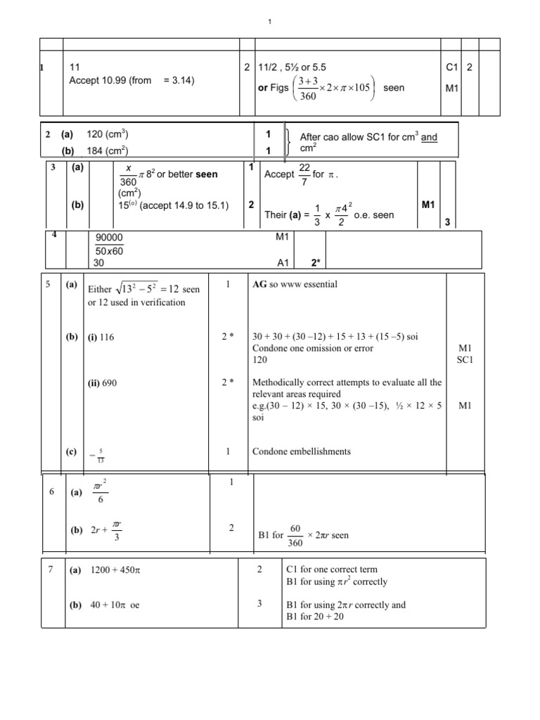 Answer Key Revision Worksheet Mensuration Paper 2 | PDF