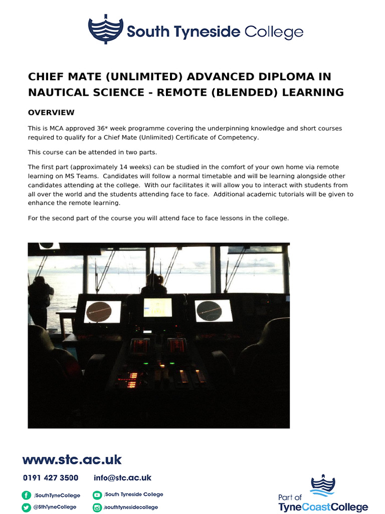 Chief Mate Unlimited Advanced Diploma in Nautical Science Remote ...