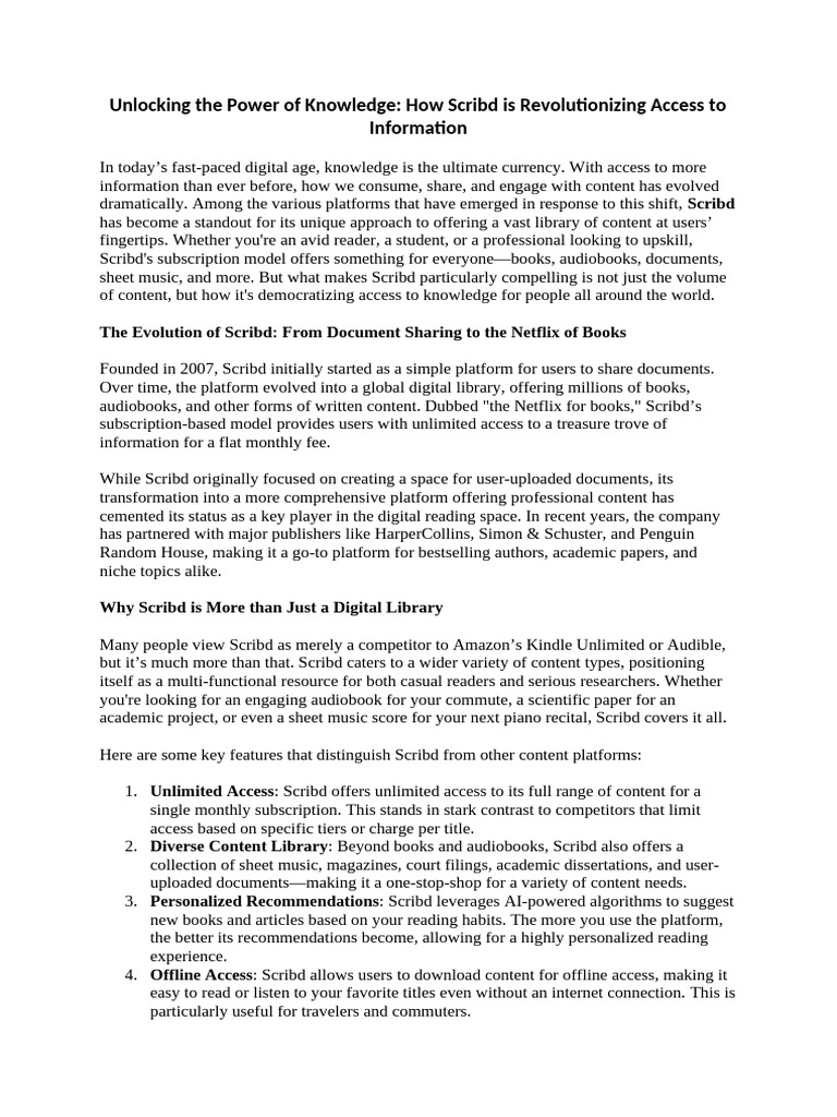 Unlocking The Power of Knowledge How Scribd Is Revolutionizing Access To Information | PDF