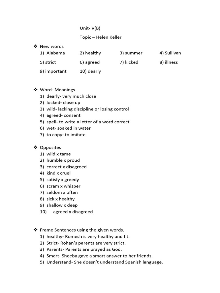 Unit - V (B) Helen Keller | PDF | Language Arts & Discipline