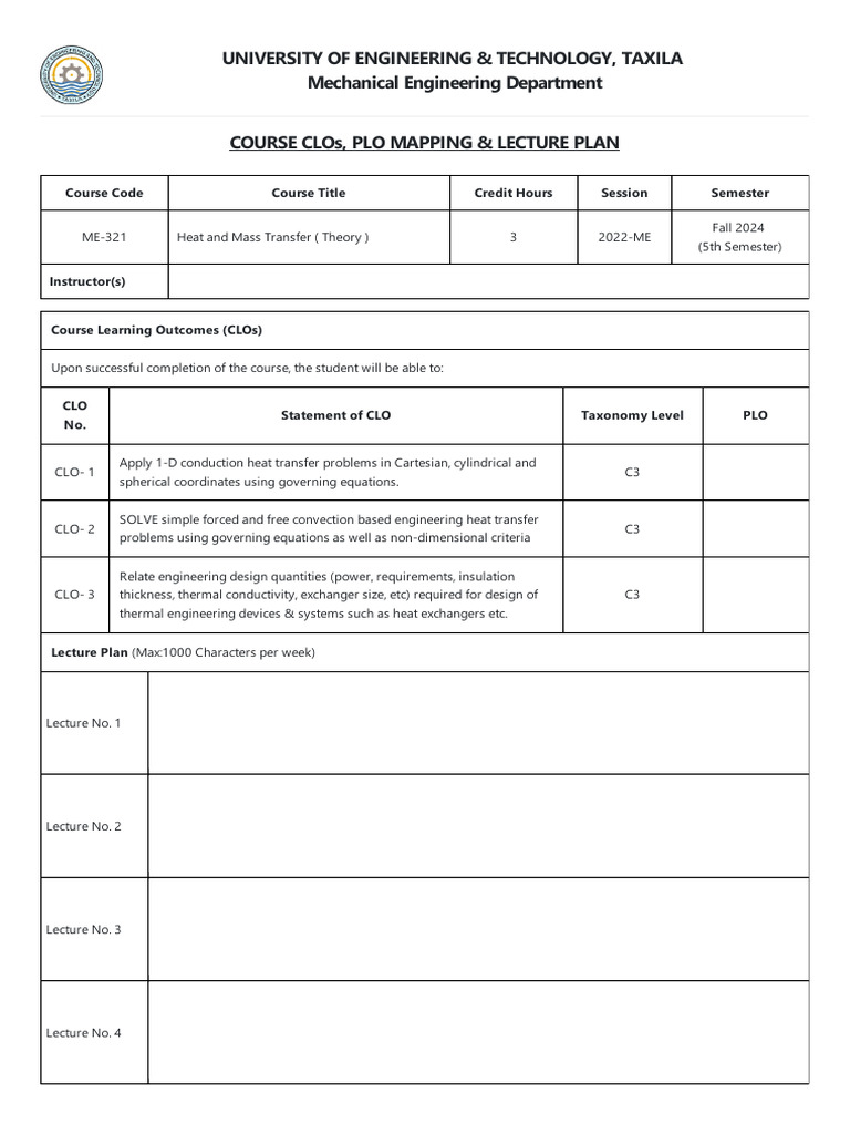 Heat & Mass Transfer Course Guide | PDF | Teaching Methods & Materials ...