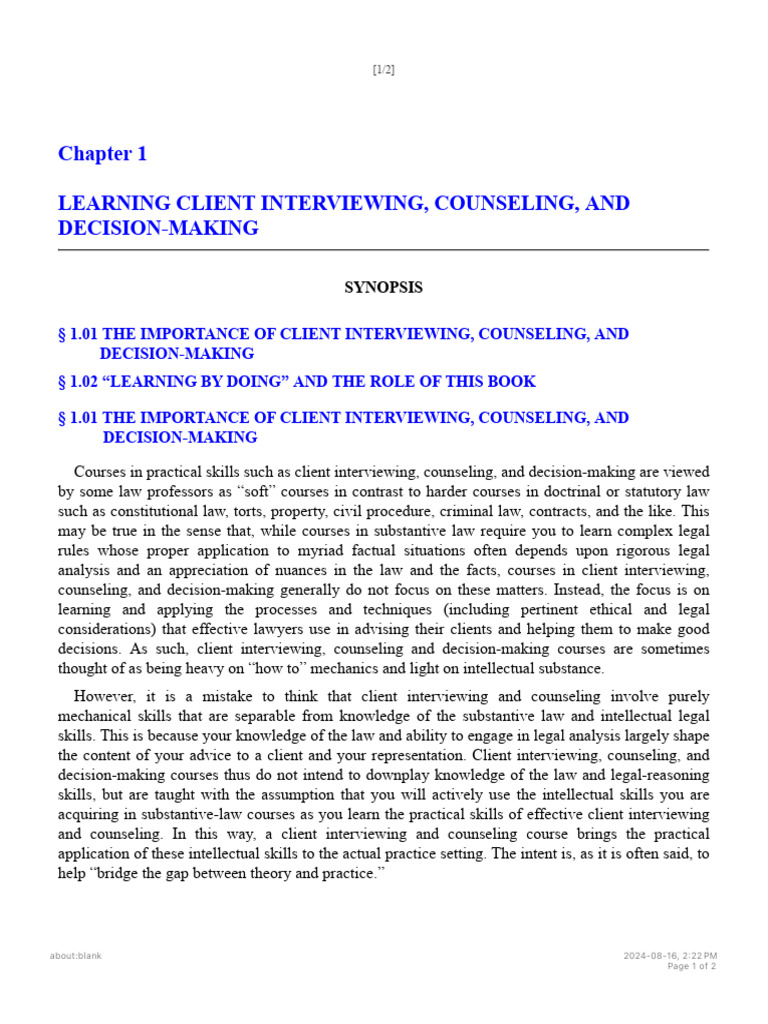 A Practical Approach To Client Interviewing | PDF