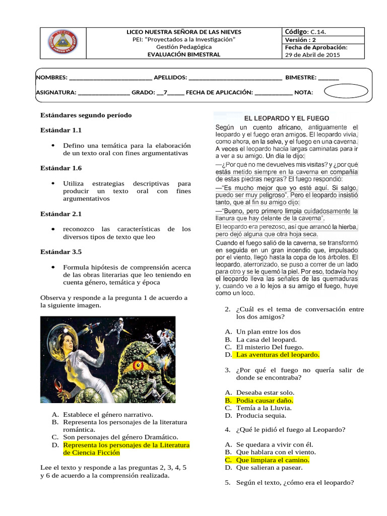 Evaluación Segundo Período Séptimo | PDF