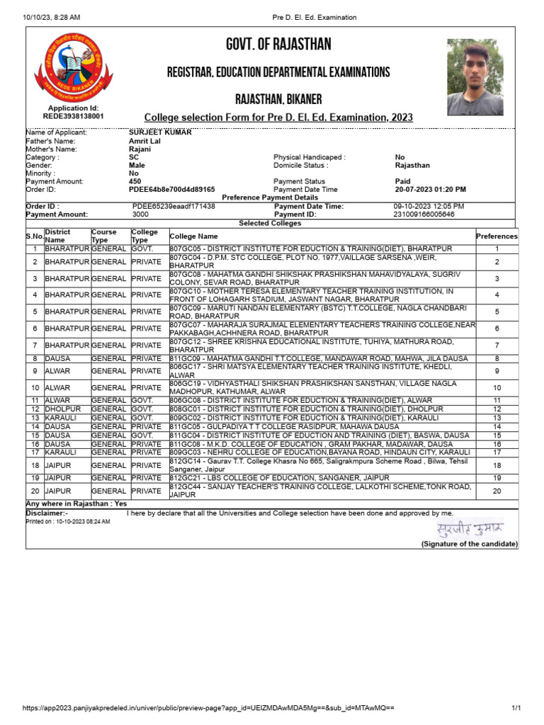 Pre D. El. Ed. Examination | PDF