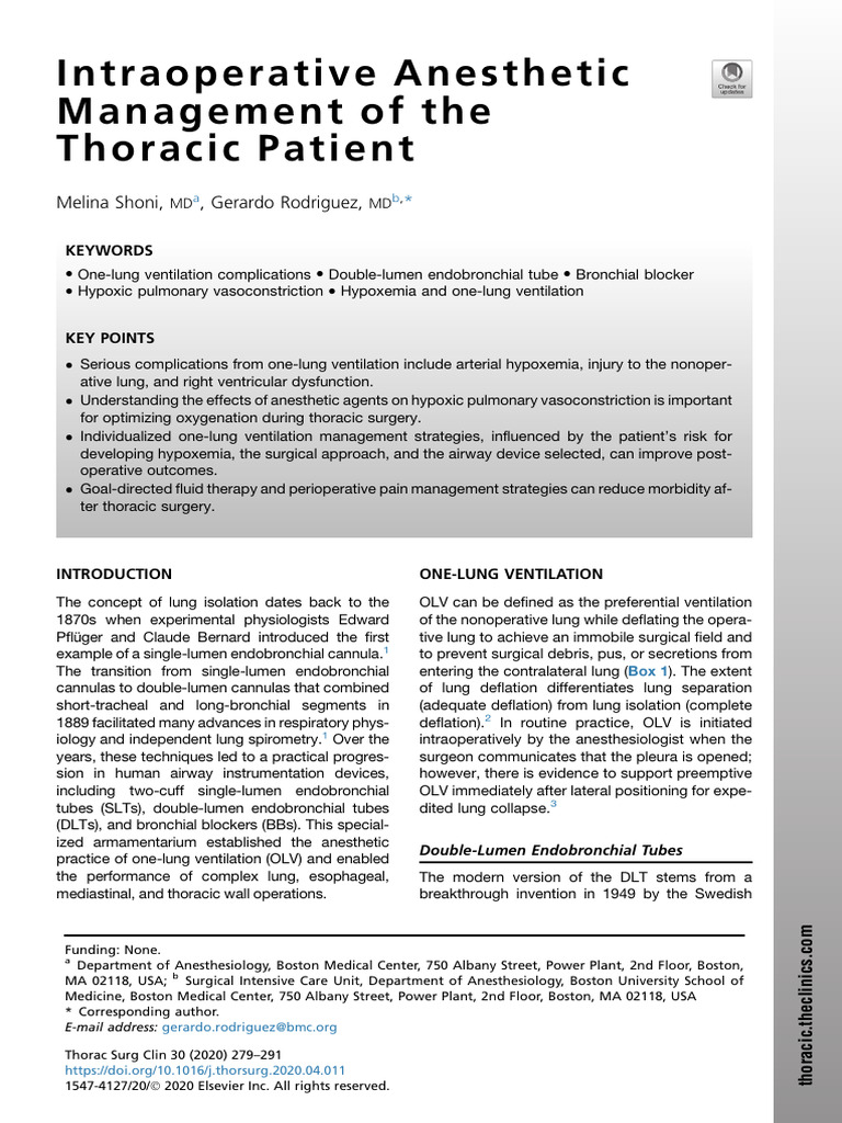 Manejo Anestésico Intraoperatorio Del Paciente Torácico - Thorac Surg ...