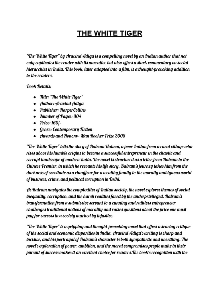 The White Tiger - Book Review | PDF
