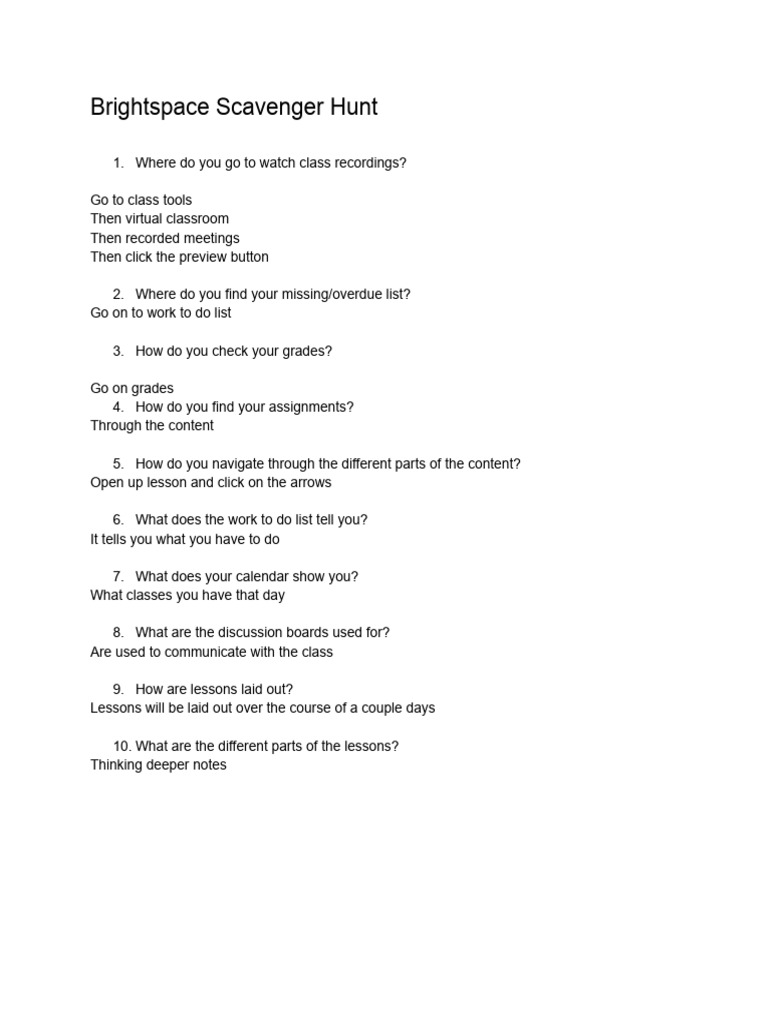 Brightspace Scavenger Hunt | PDF