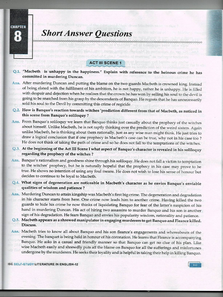 Macbeth Short Ans+ Long Ans+ Assignment | PDF