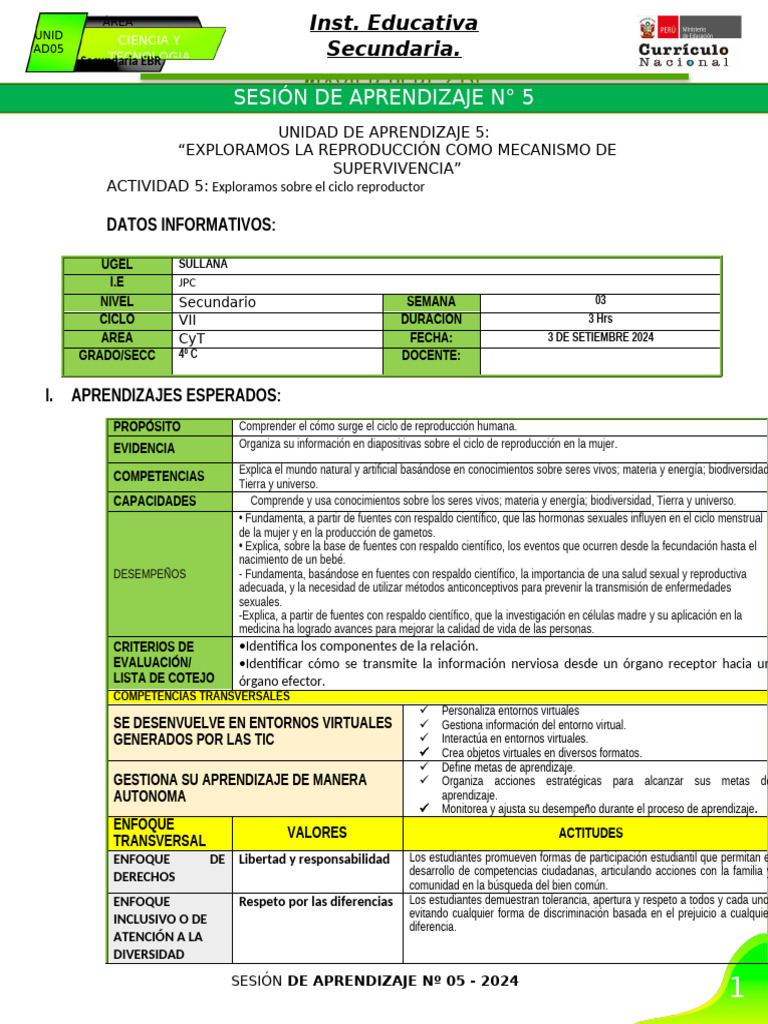 C-4º Ses Act 5-Cyt-Und 5 | PDF | Menstruación | Ciclo menstrual