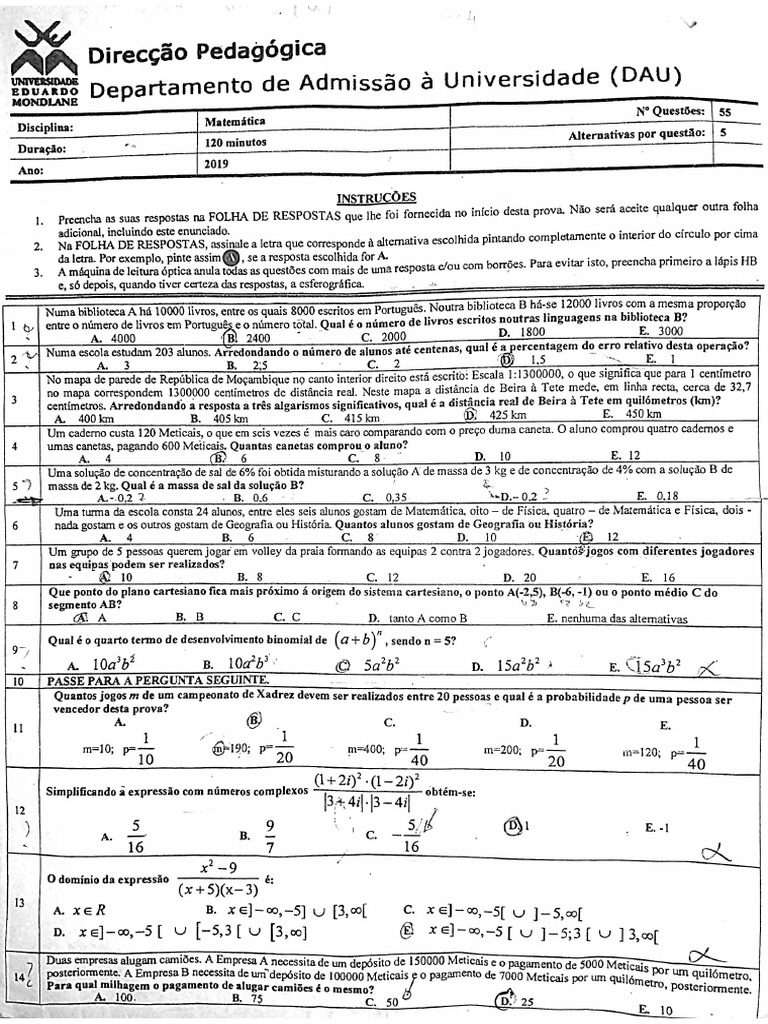 Matemática UEM 2019 | PDF