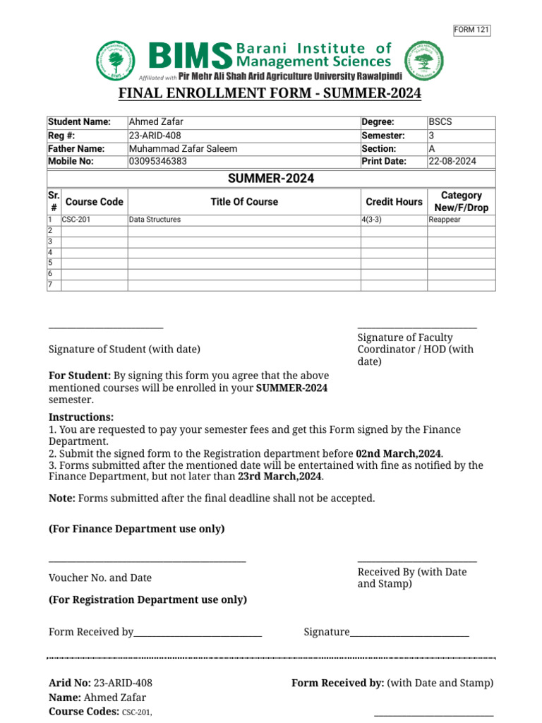 Enrollment Print | PDF