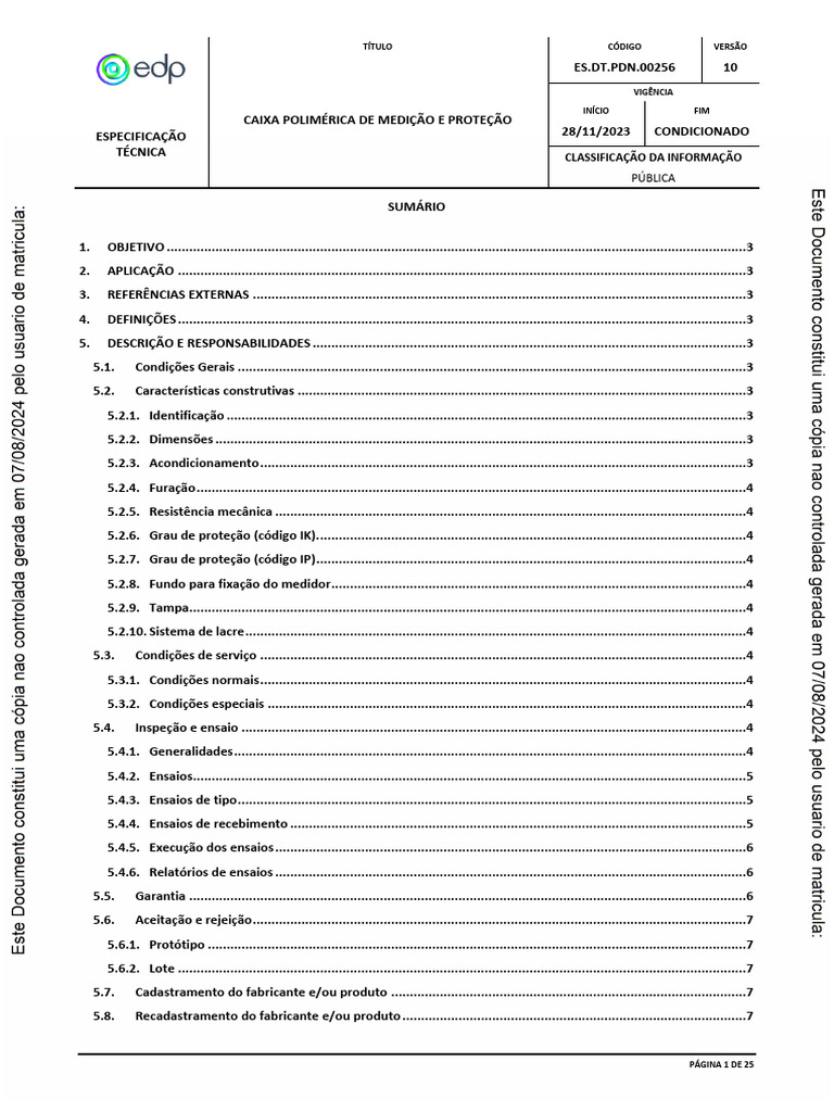 ES.DT.PDN.00256_v10 - Caixa polimérica de medição e proteção | PDF